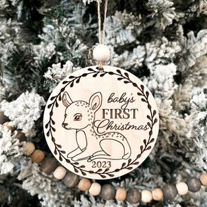 Cute Customizable Woodland Deer Baby's First Christmas Ornament ...