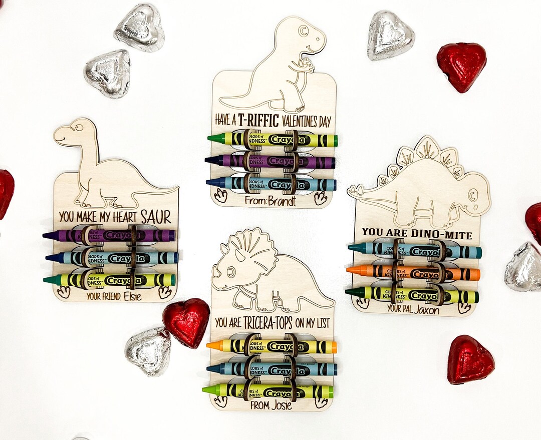 Cute Dinosaur Crayon Holder Valentine Card Laser Cut File | Custom ...
