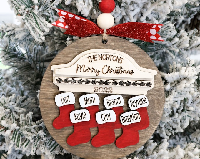 Family, Group Christmas Tree Ornament, Stockings on Fireplace 2-15 ...