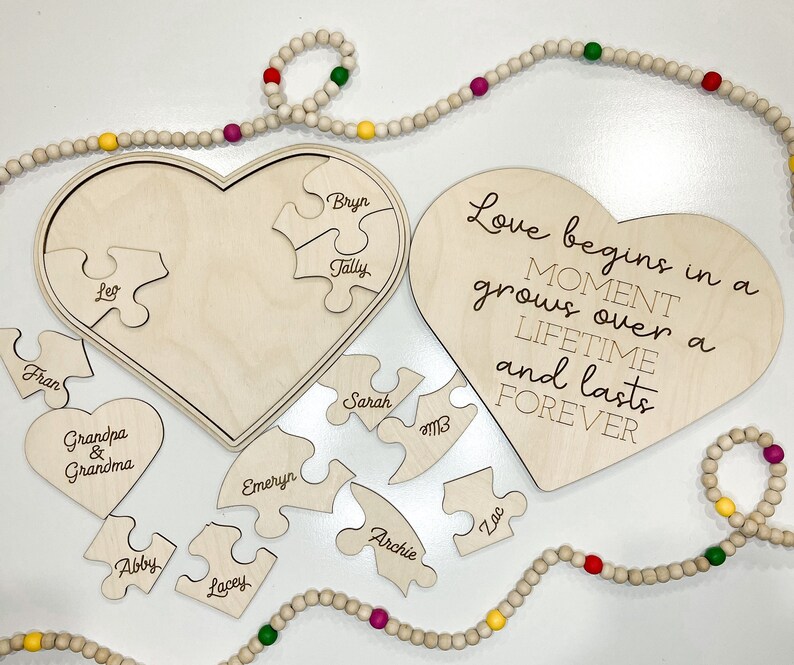 Customizable Family Heart Puzzle With Box and Lid Laser Cut Digital ...