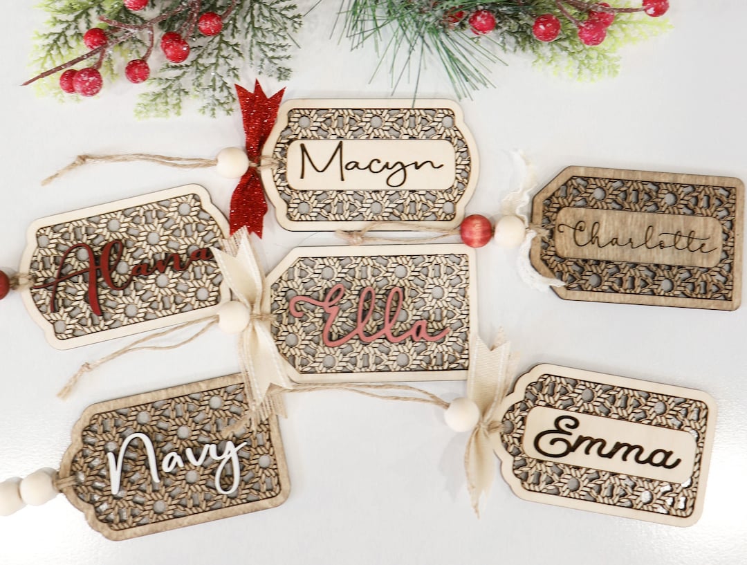 Cute Stocking Name Tags Laser Cut File | Cane Rattan, Basket Weave, and ...
