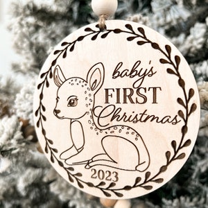 Cute Customizable Woodland Deer Baby's First Christmas Ornament ...