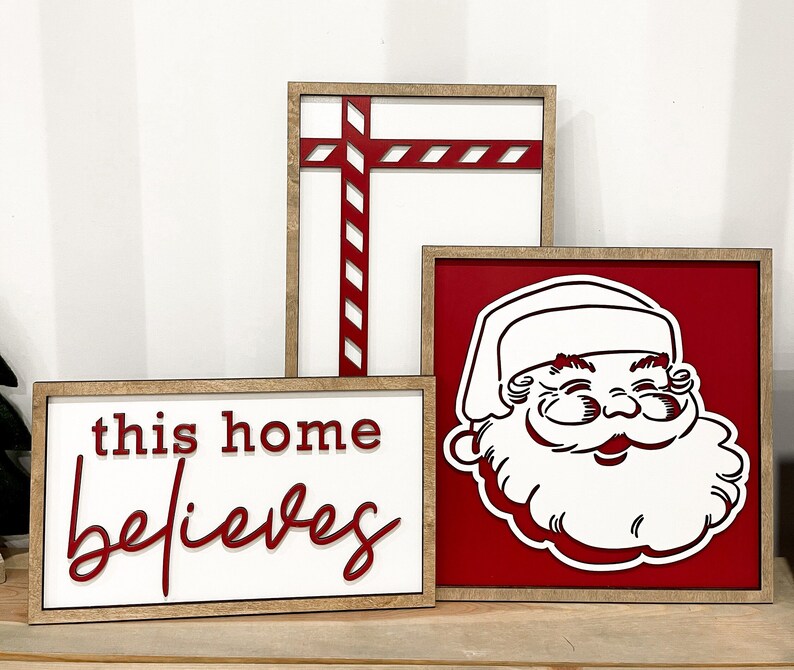 Cute Christmas Santa Mantle 5 Sign Set Laser Cut Digital File | Boho ...
