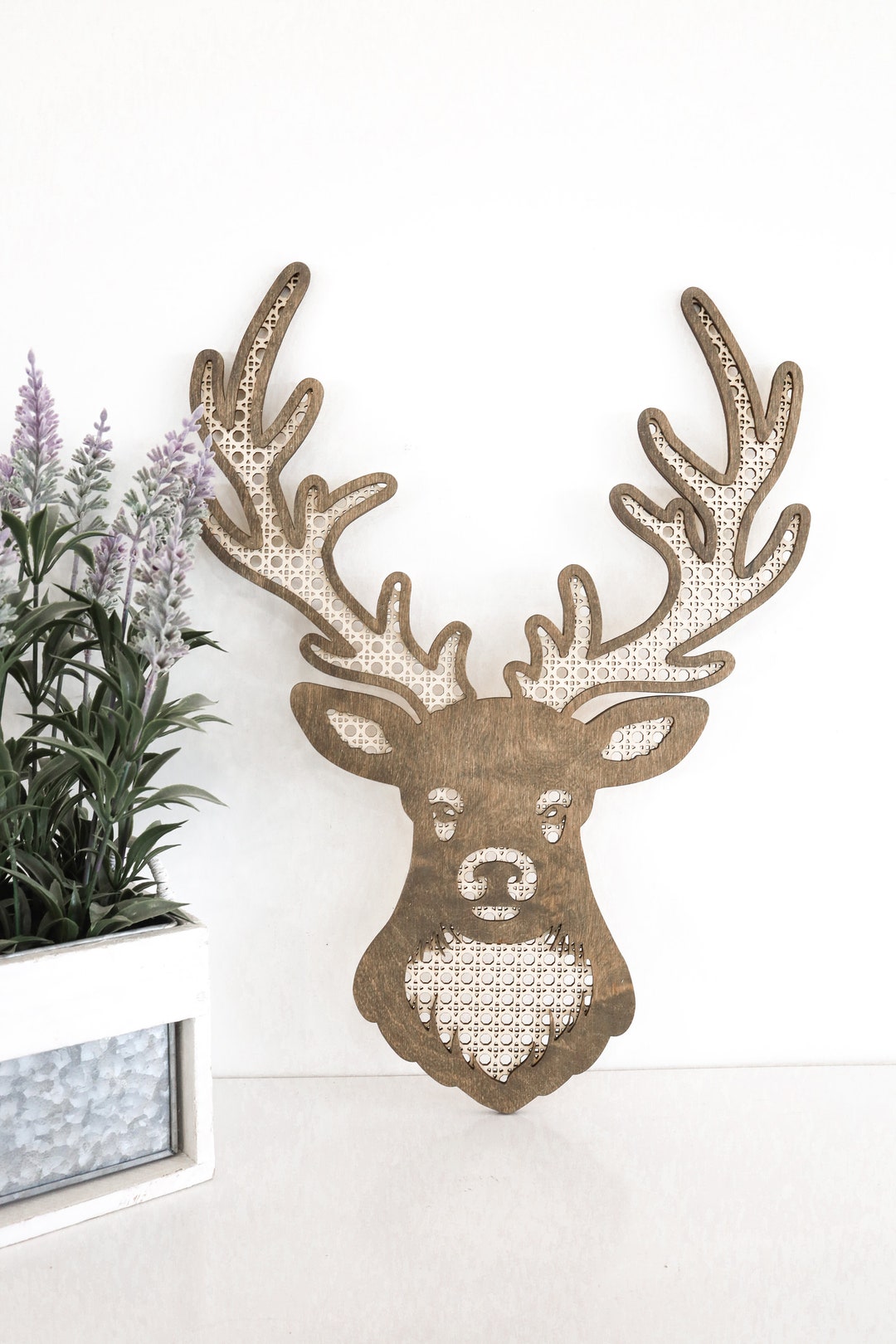 Laser Cut File Deer Wall Art Rattan Deer Hunting Decor Boho Deer ...