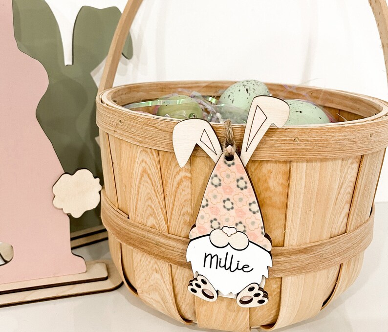 Cute Gnome Easter Bunny Basket Name Tag Laser Cut Digital File | 6 ...
