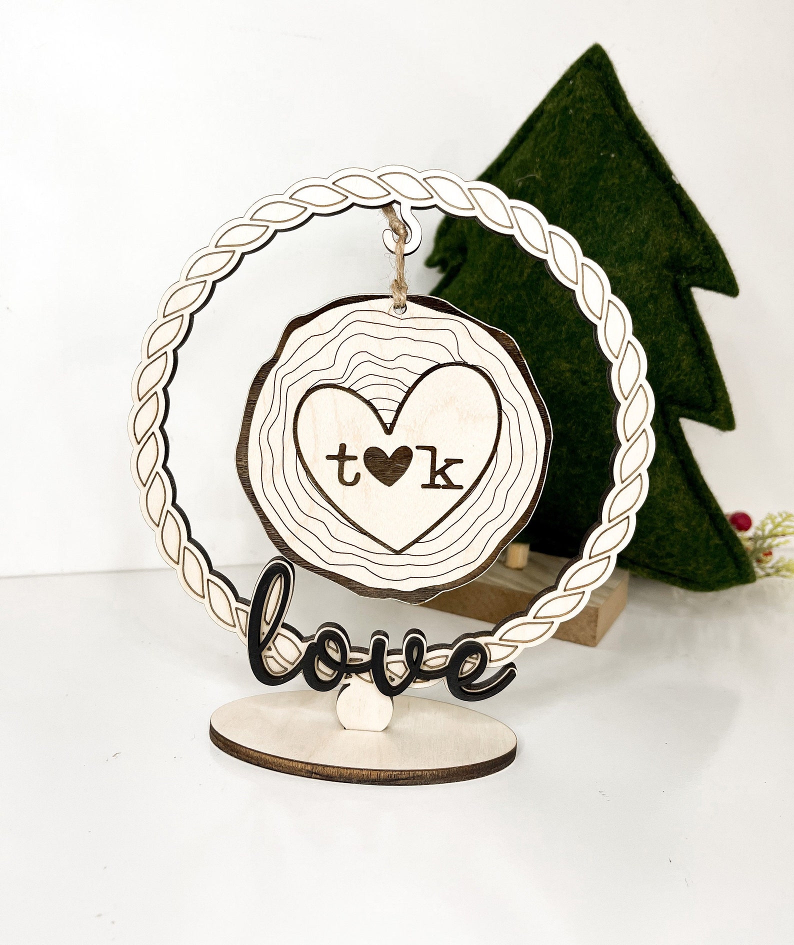 Customizable Wood Slice Love Initials Ornament / Charm and - Etsy