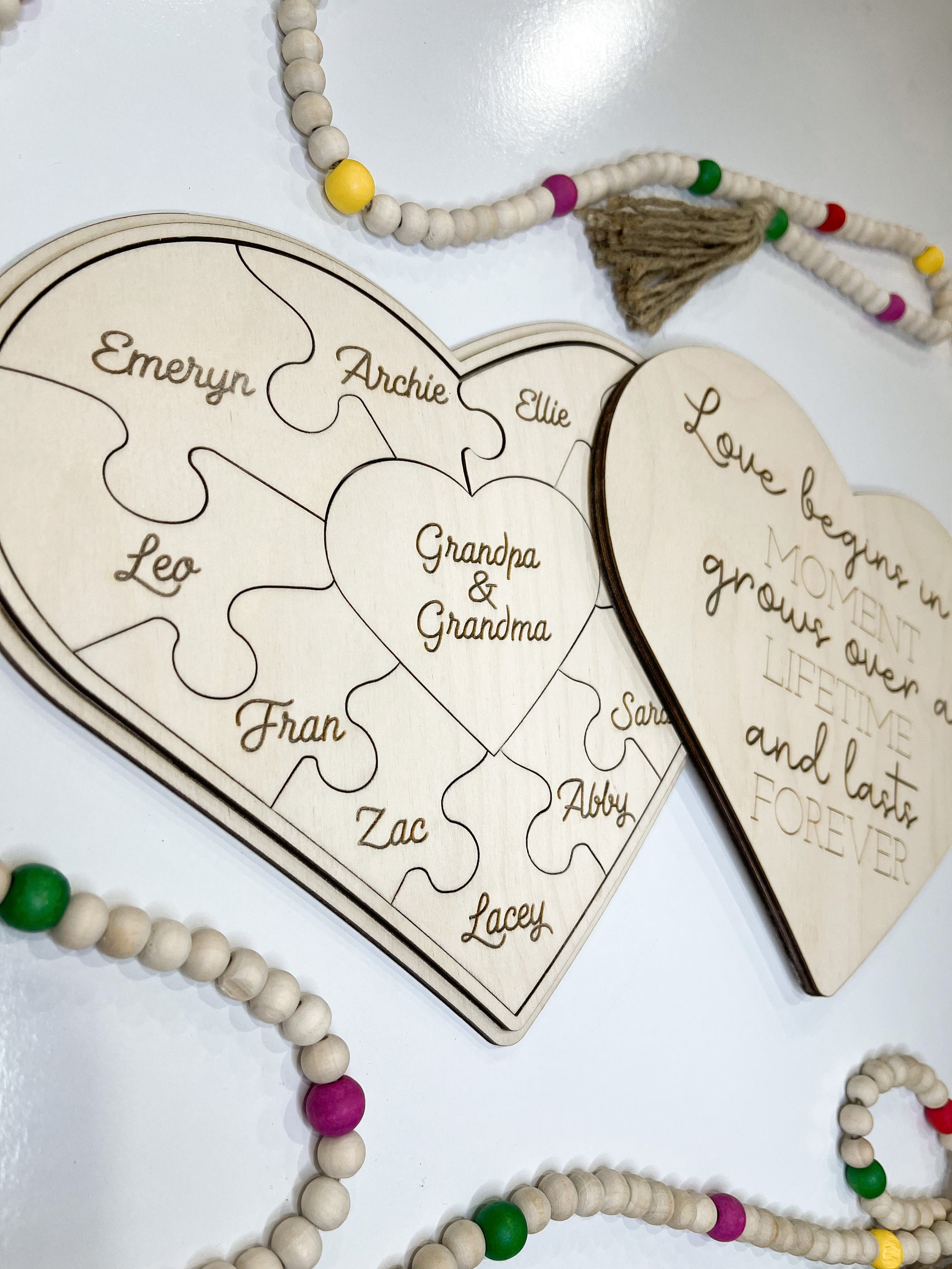 Customizable Family Heart Puzzle With Box and Lid Laser Cut Digital ...