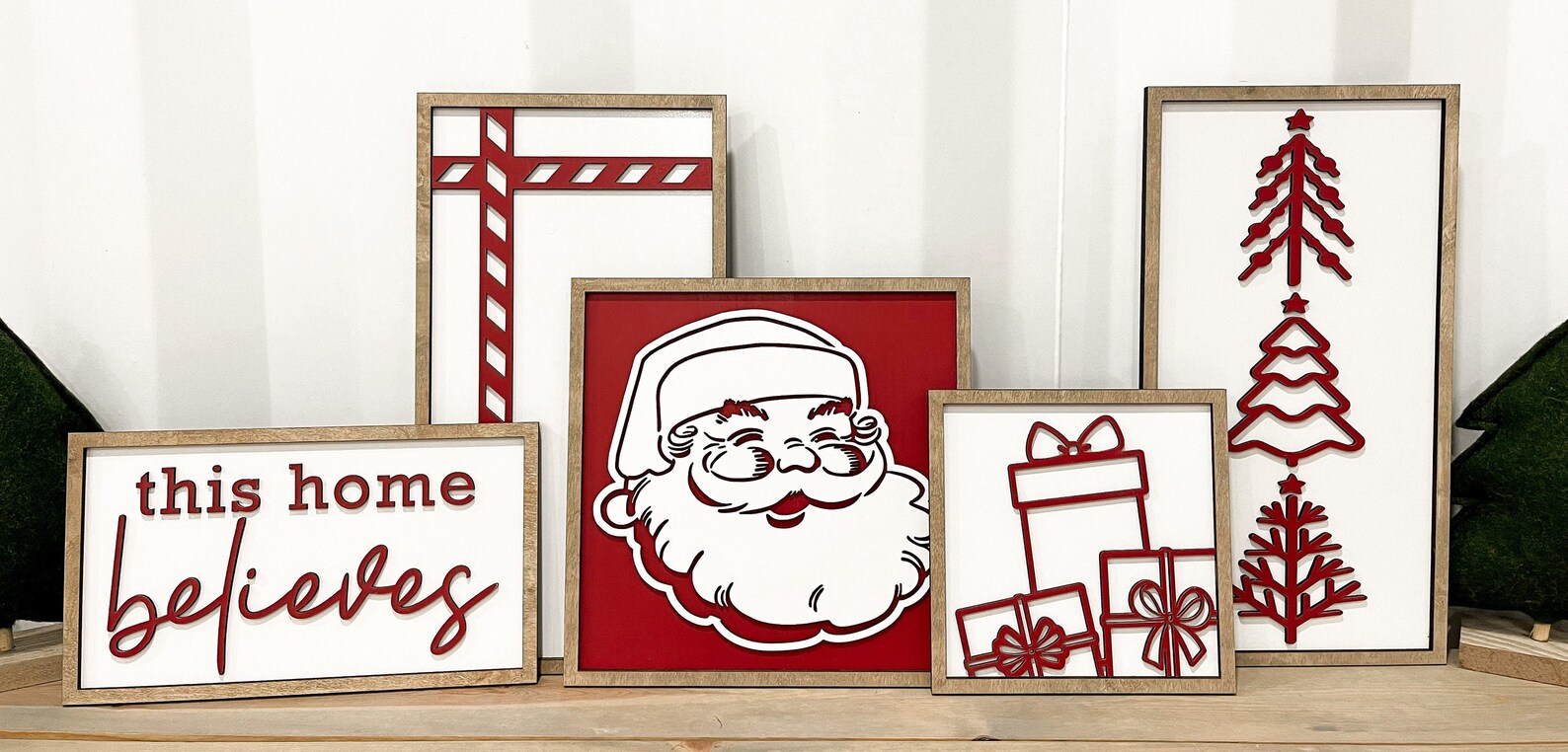 Cute Christmas Santa Mantle 5 Sign Set Laser Cut Digital File | Boho ...