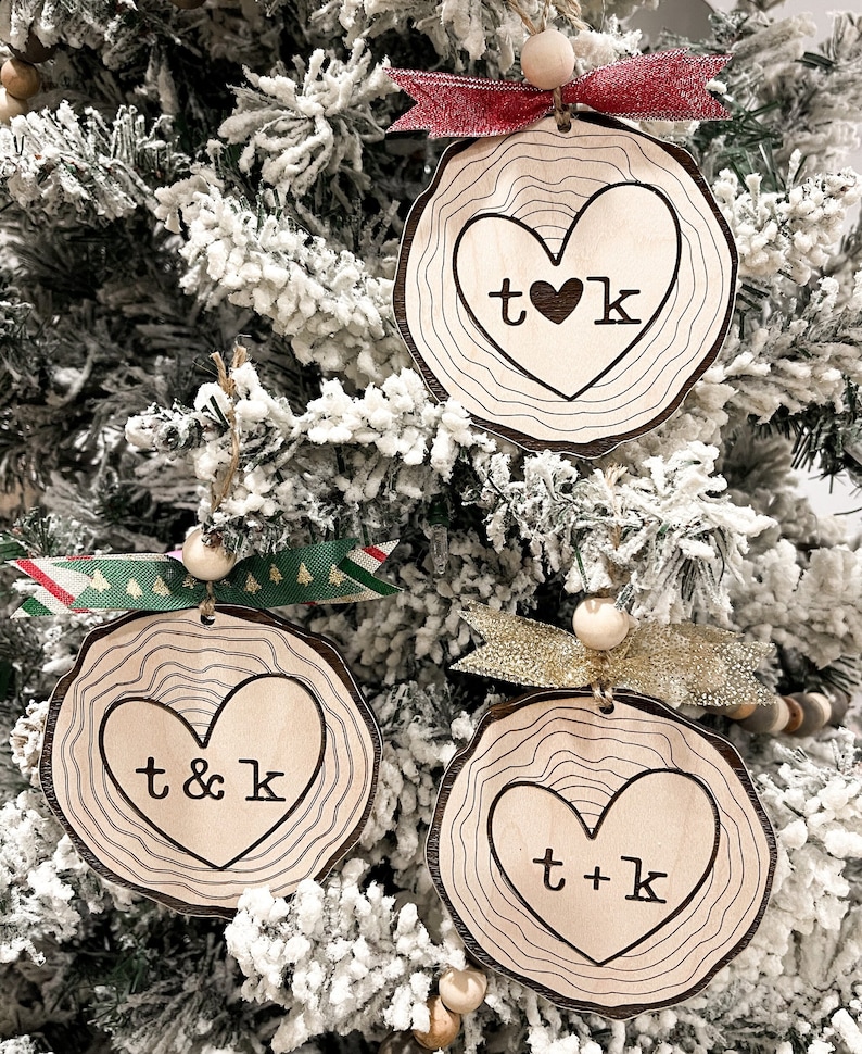 Customizable Wood Slice Love Initials Ornament / Charm and - Etsy