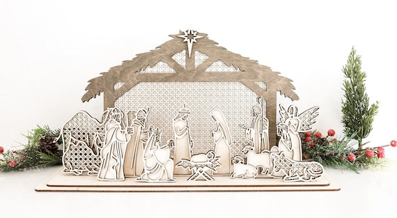 Nativity Laser Cut File Freestanding Rattan Nativity - Etsy