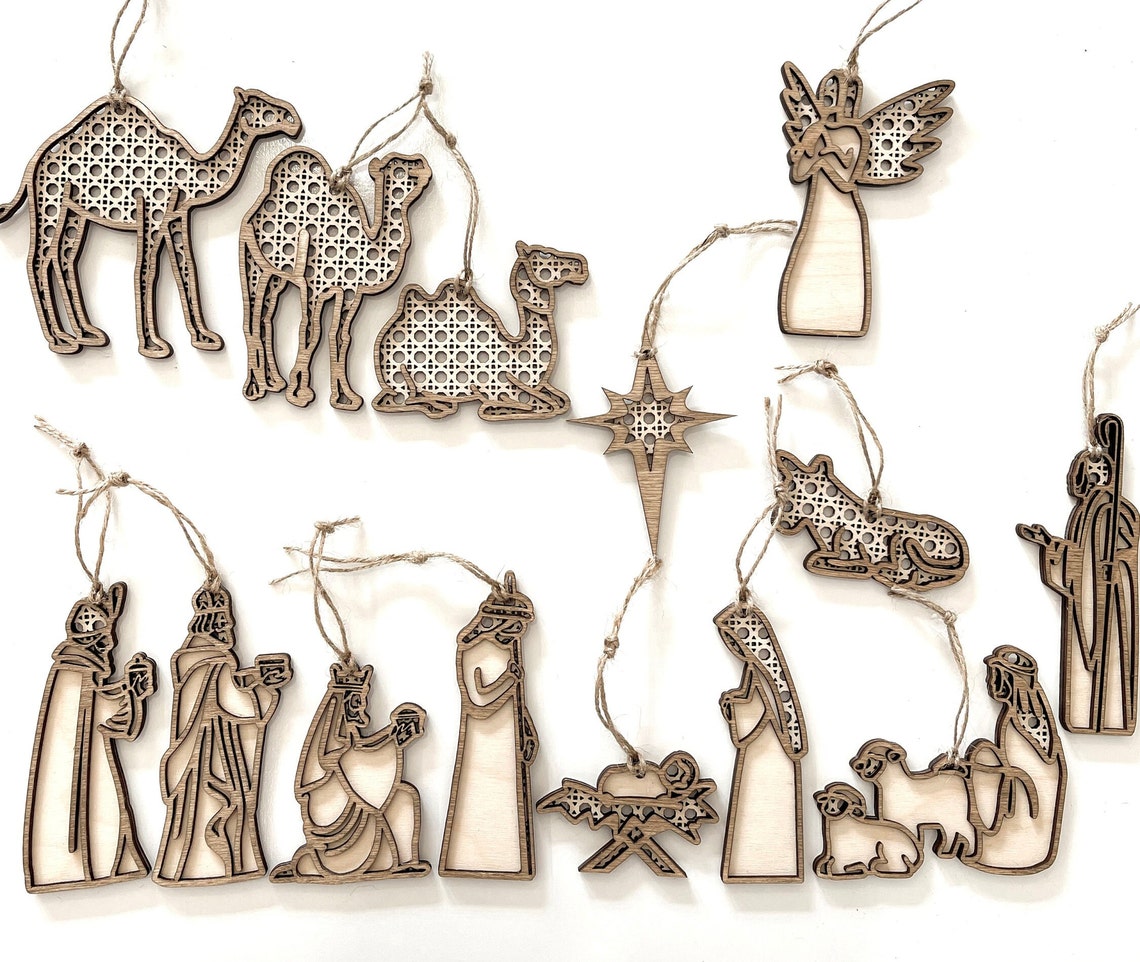 Rattan Nativity Christmas Tree Ornaments Laser Cut Digital - Etsy