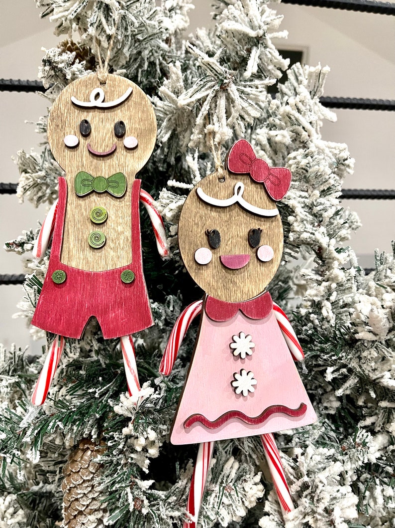 Candy Cane Holder Gingerbread Boy and Girl Ornament Laser Cut - Etsy
