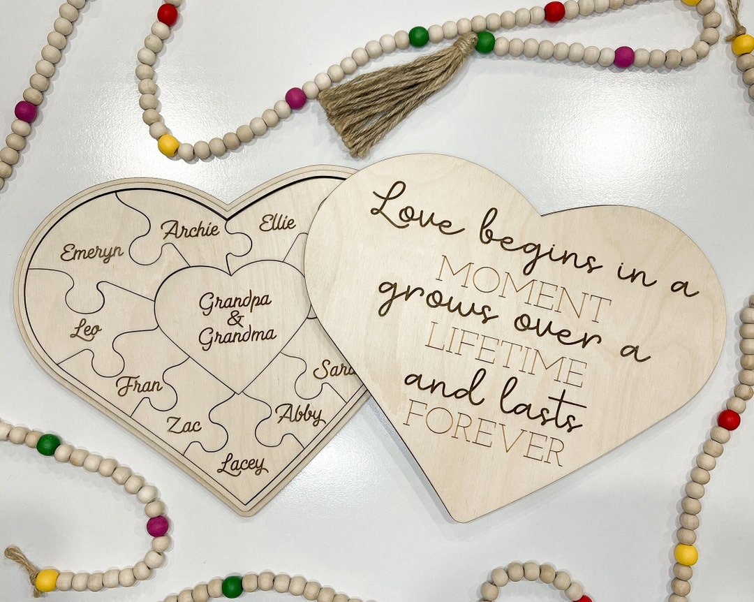 Customizable Family Heart Puzzle With Box and Lid Laser Cut Digital ...