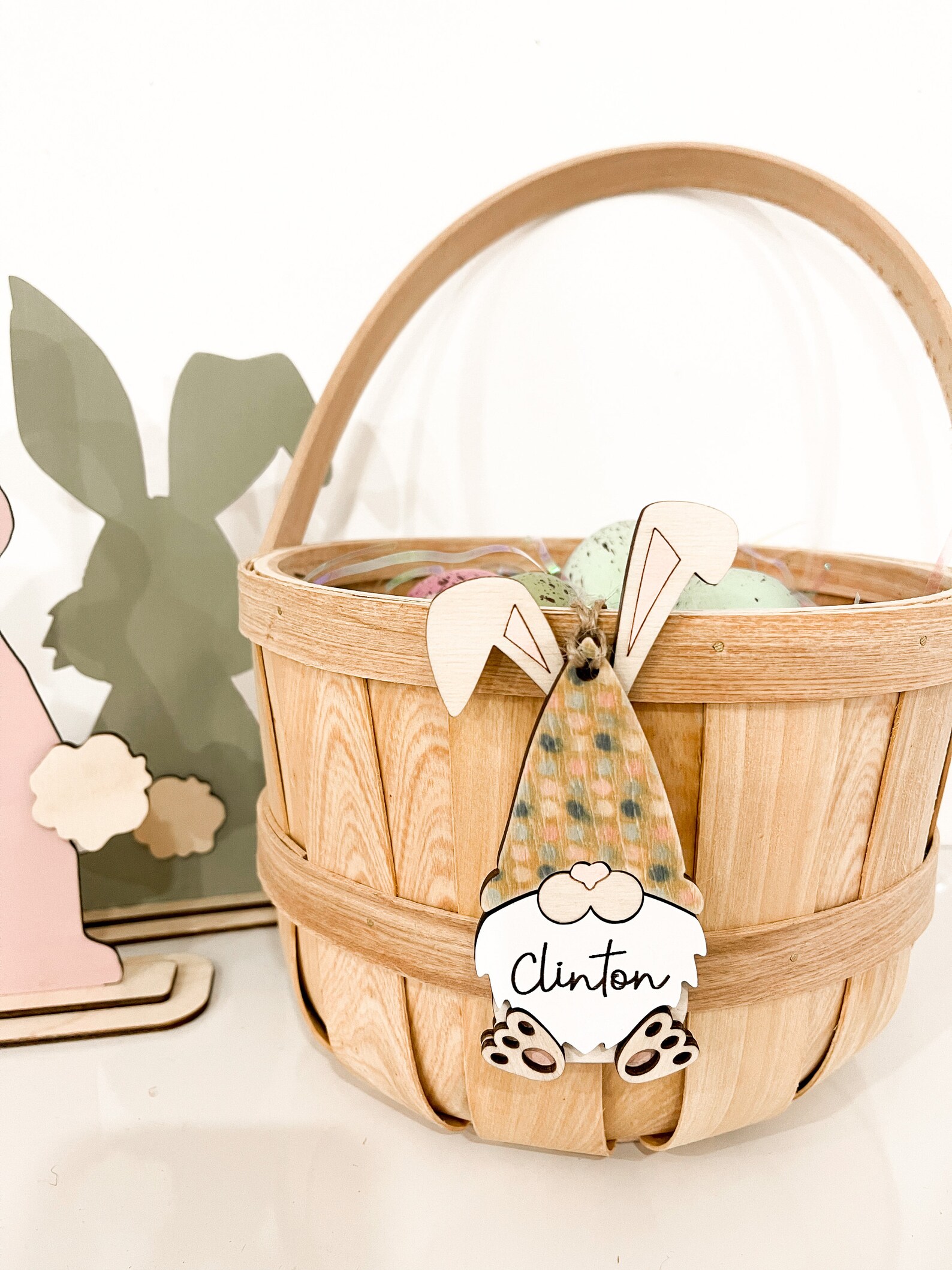 Cute Gnome Easter Bunny Basket Name Tag Laser Cut Digital File - Etsy