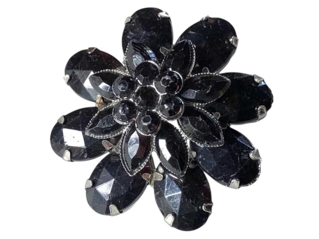 Black Acrylic Gem Flower Scarf Clip, Vintage Scarf Slide, Mid Century ...
