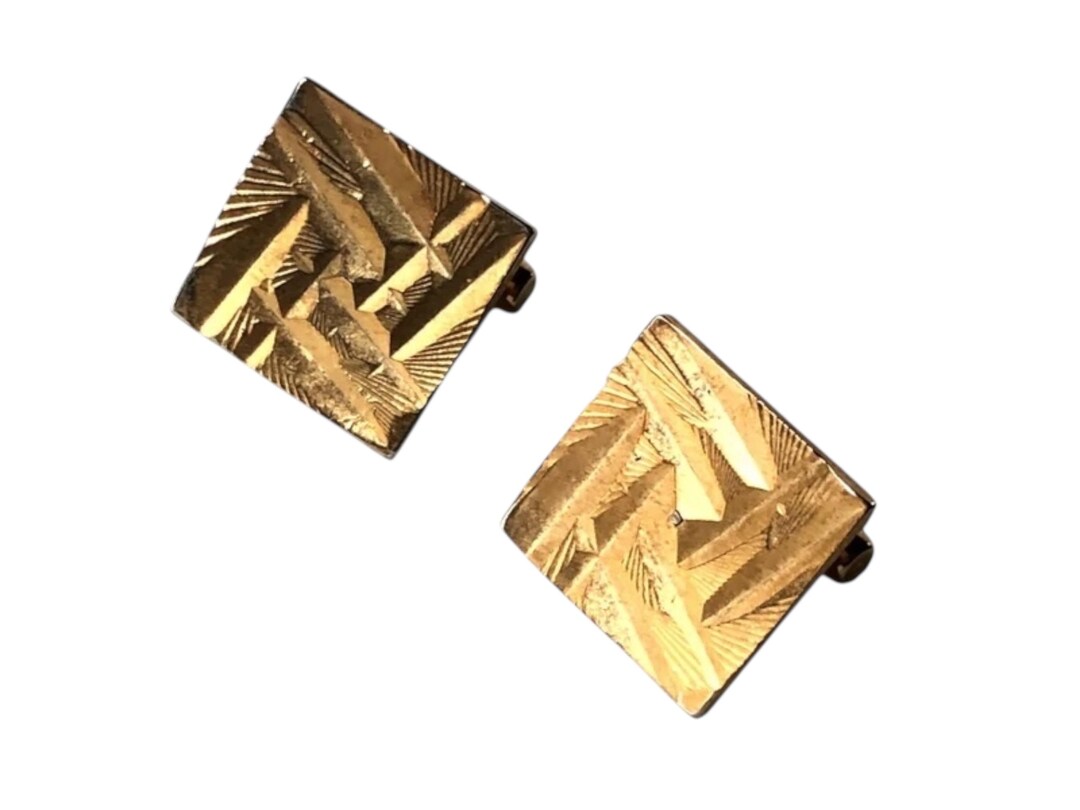 Gold Style Machine Turned Square Cross Hatch 1970s Cufflinks With Deep ...