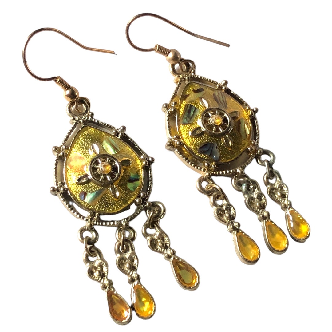 Byzantine Style Gold Enamel and MOP Dangle & Drop Earrings, Bronze ...