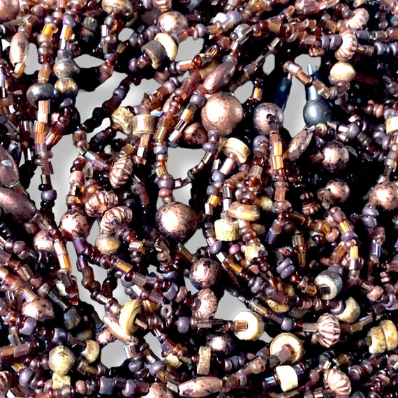 Multi Strand Copper And Bronze Ab Glass Seed Bead Neckl… Gem