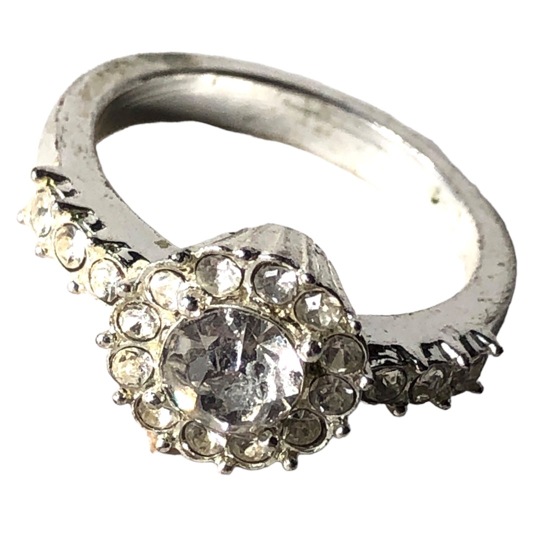 Silver Plated Solitaire Halo Proposal Ring, Temporary Engagement Ring ...