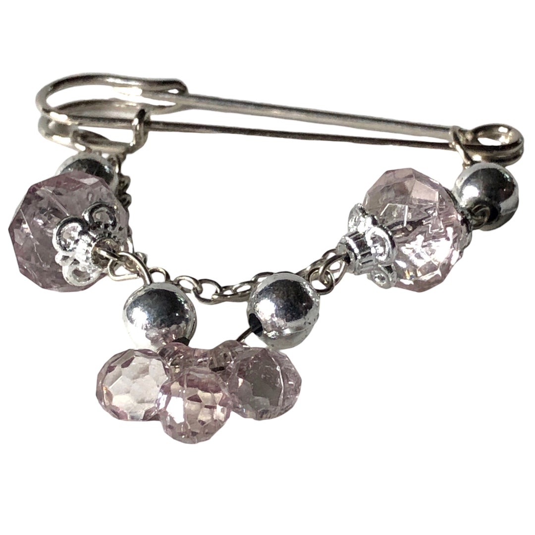 Vintage Acrylic Bead Kilt Pin, Safety Pin Palest Pink Beaded Brooch ...