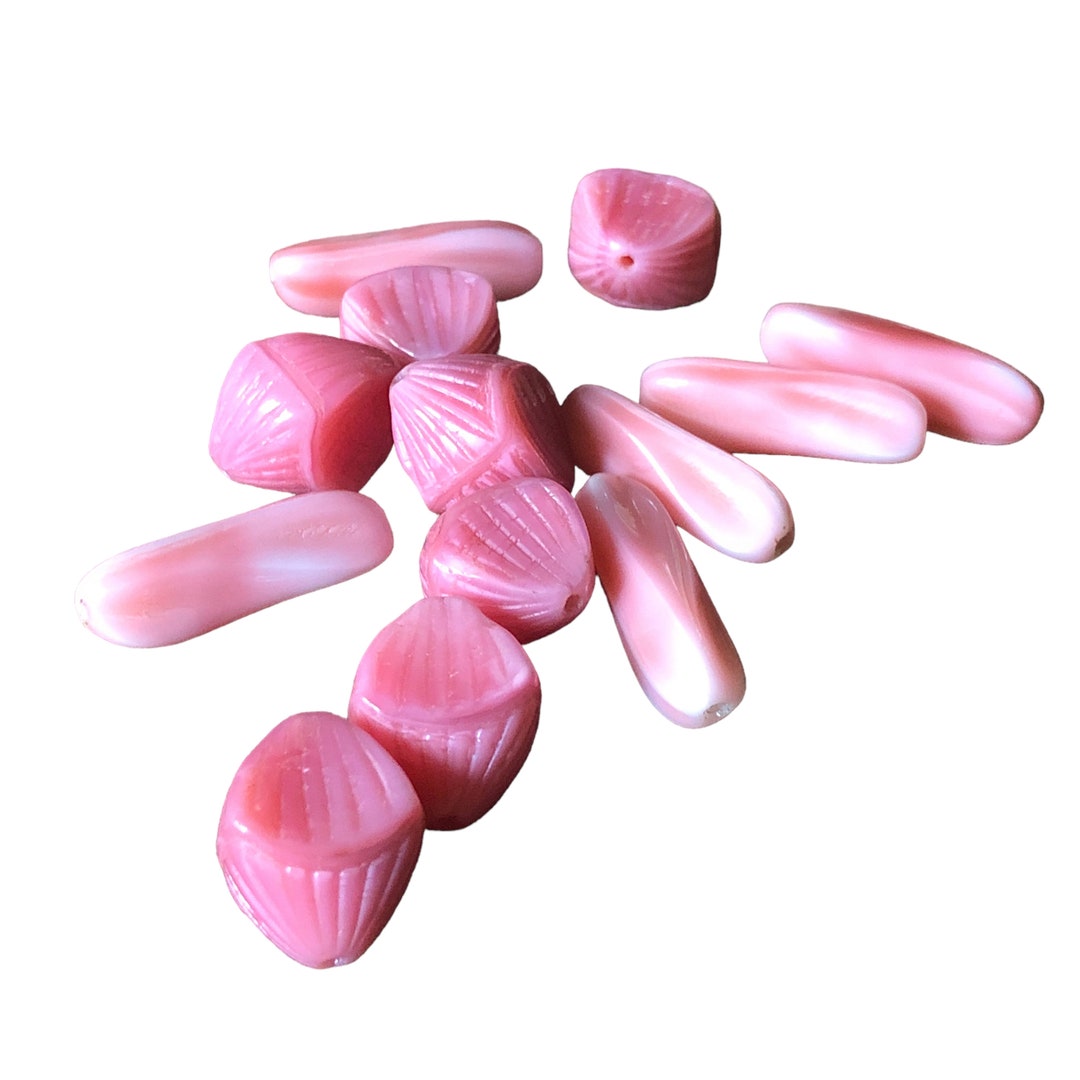 Art Deco Blush Pink Hand Shaped Glass Beads, Pink Glass Beads ...