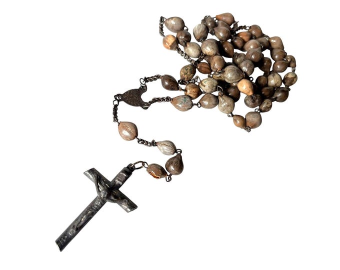 Antique Job's Tears Rosary: Edwardian Catholic Crucifix, Natural Seed ...