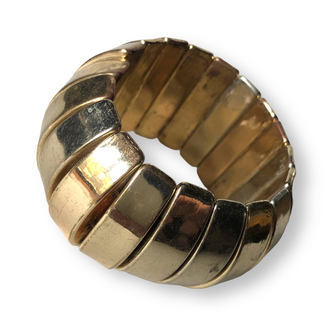 Vintage Chunky Gold Convex Metal Link Elasticated Bracelet - Etsy