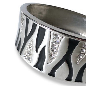 Silver Style Enamel Tiger Stripe Hinged Bangle With Crystal Accent ...