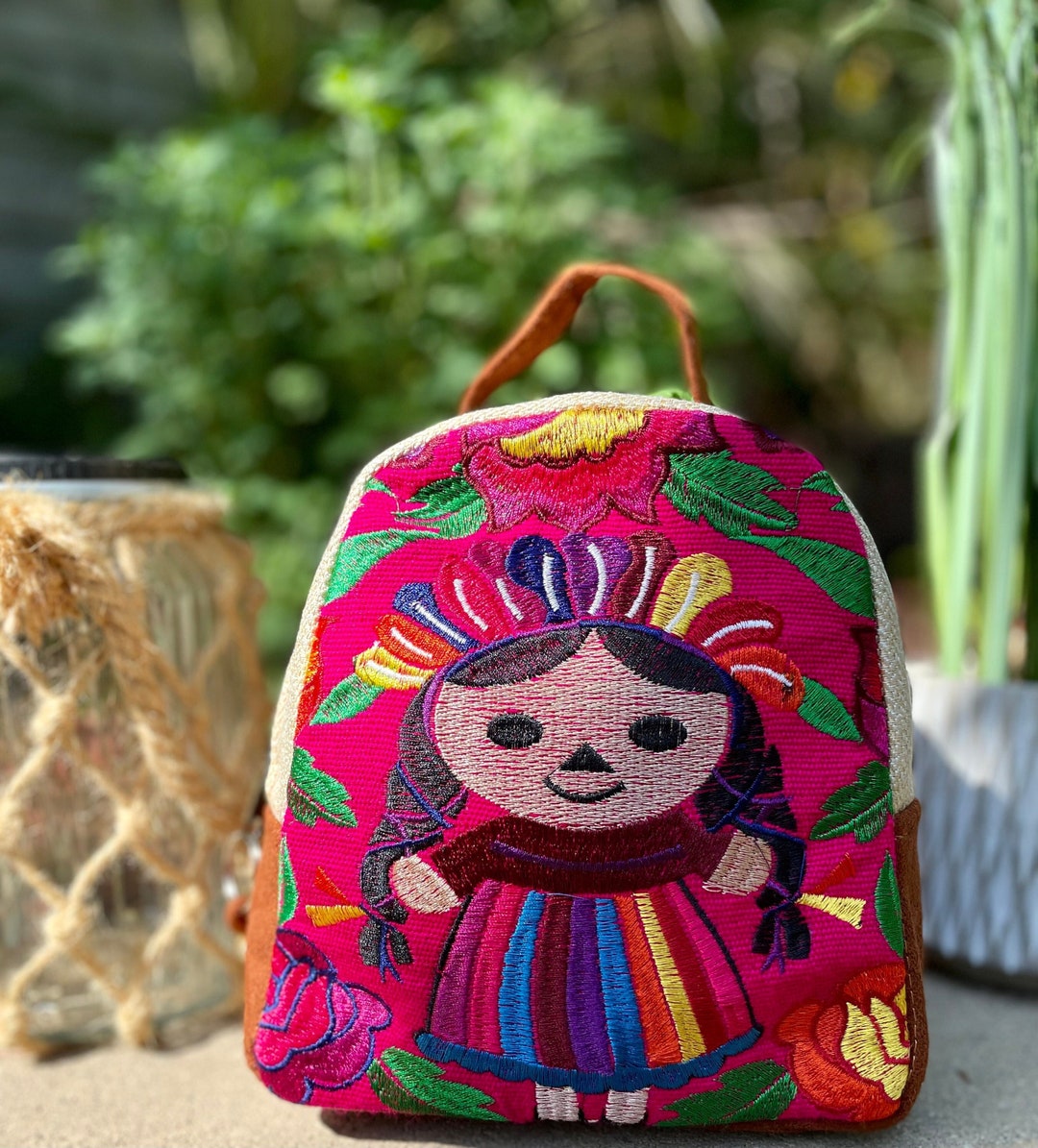 Embroidered, Floral Pattern Backpack, Cute for Girls, Small Bag With ...