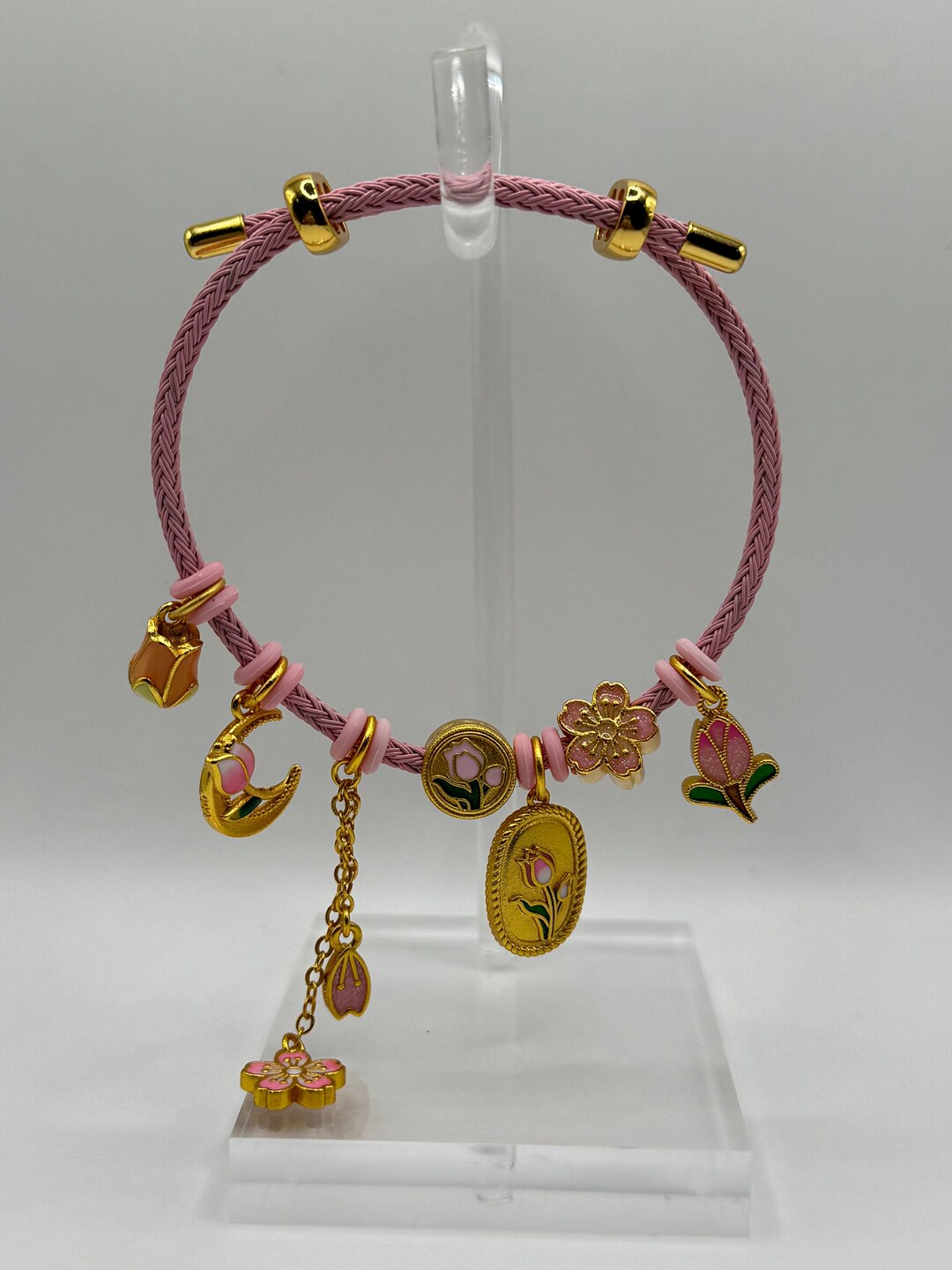 Pink Blossom Rope Charm Bracelet Charms - Etsy