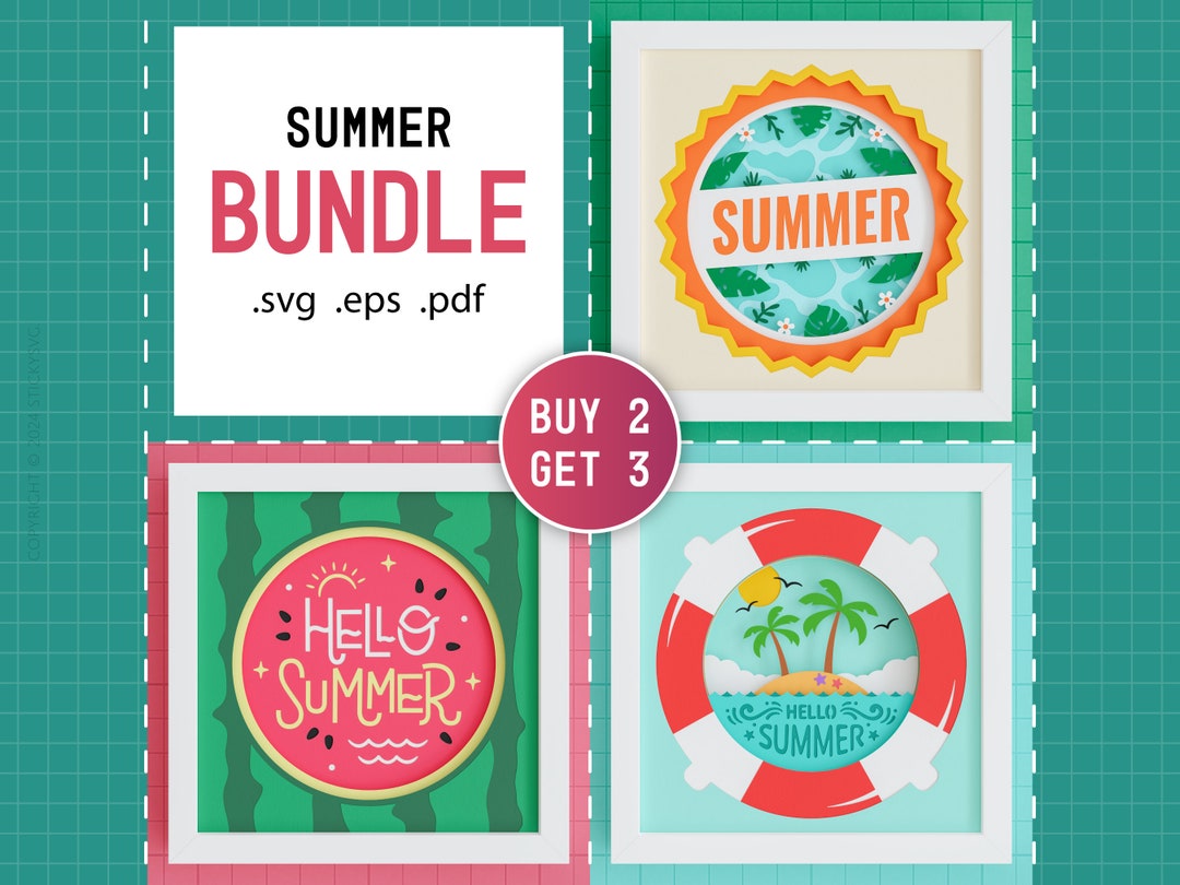 3D Summer Shadow Box Bundle - Beach SVG, Hello Summer, Layered Paper ...