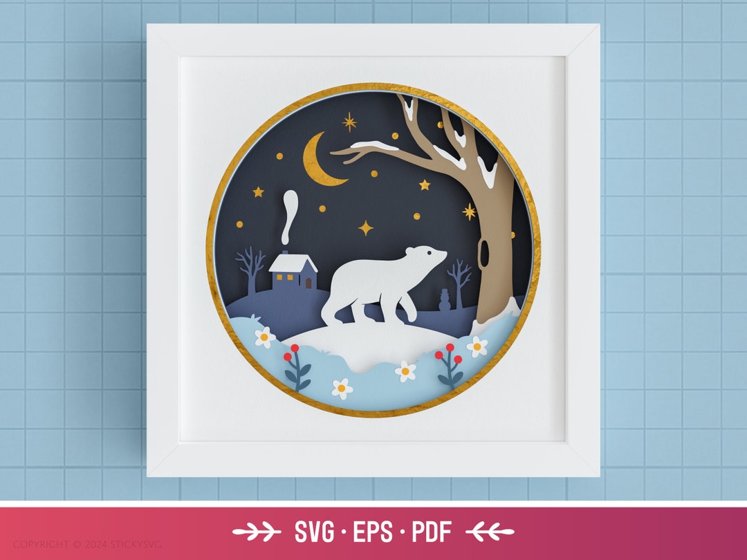 3D Polar Bear Shadow Box SVG - Winter SVG, Christmas, Snow, Layered ...