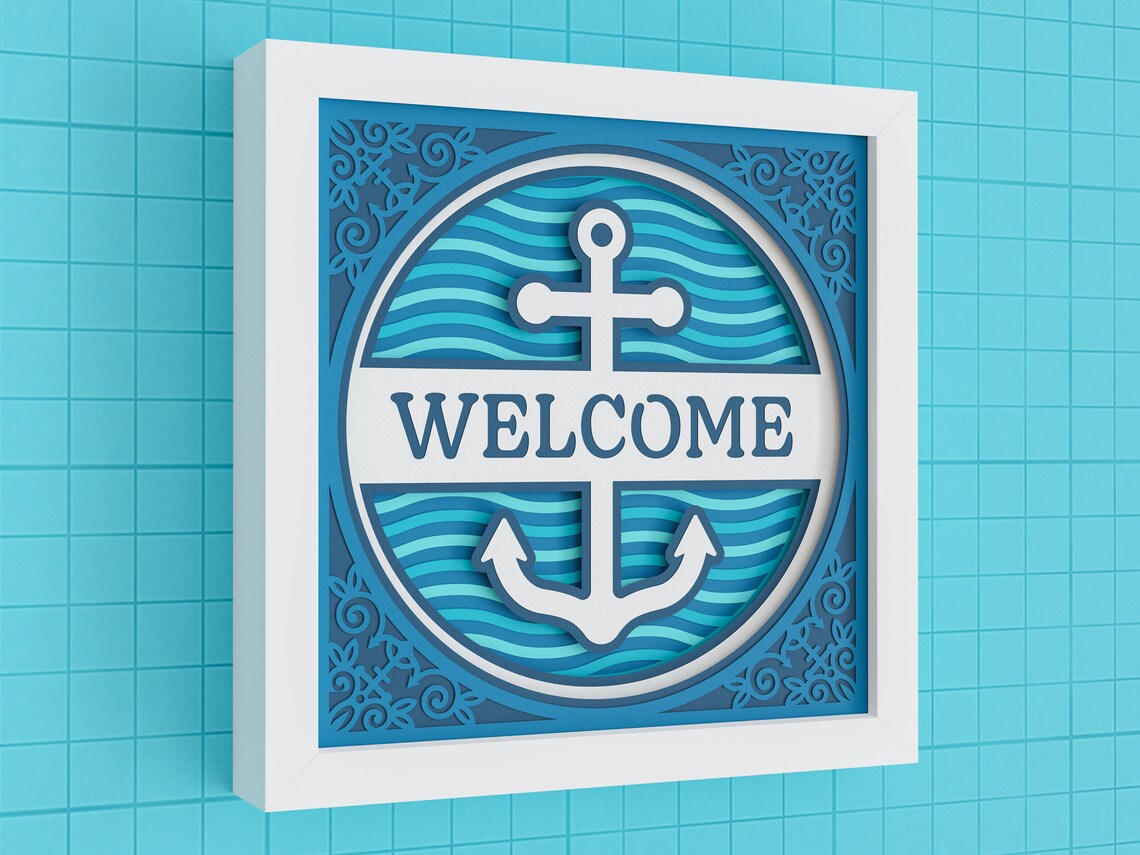 3D Anchor Shadow Box SVG - Nautical Welcome Sign, Layered Paper Art ...
