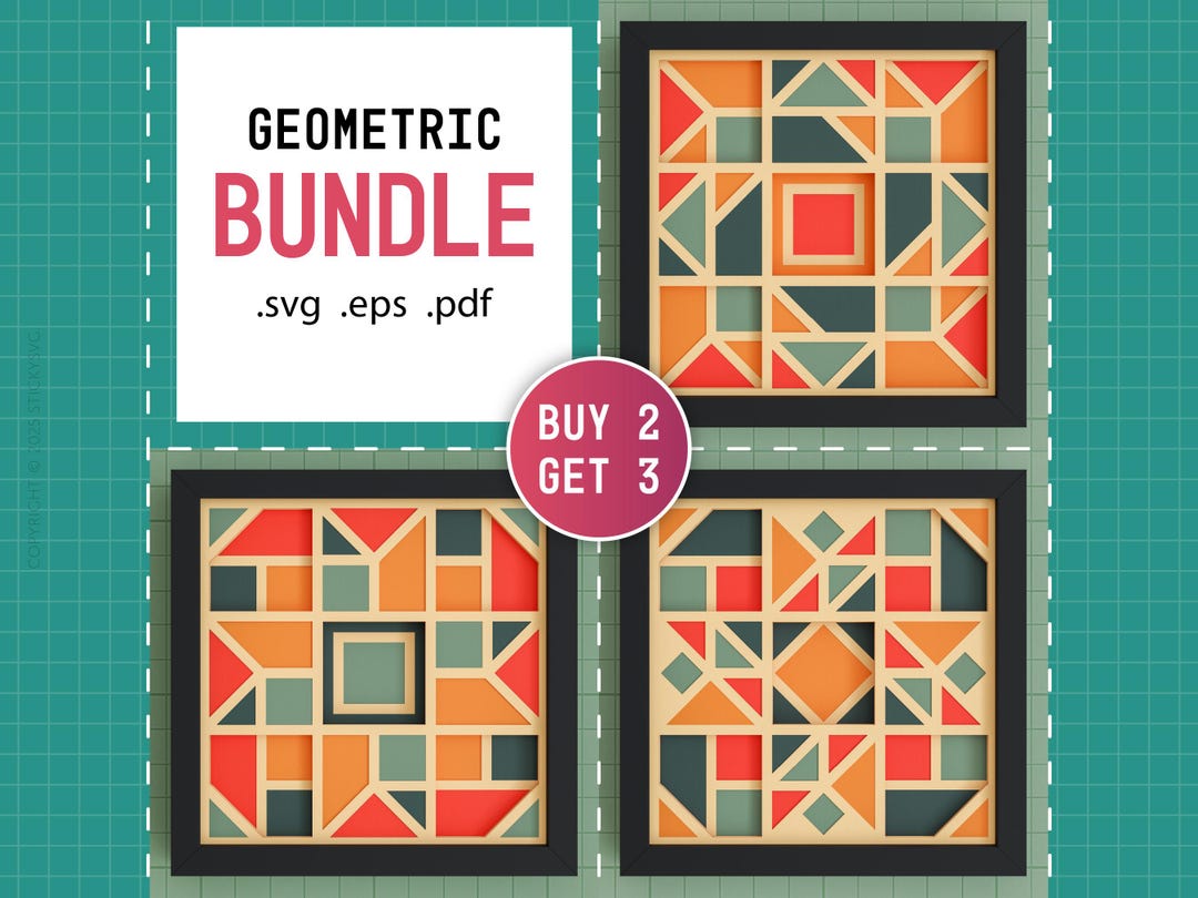 3D Geometric Shadow Box Bundle - Modern Decor, Abstract, Retro, Layered ...