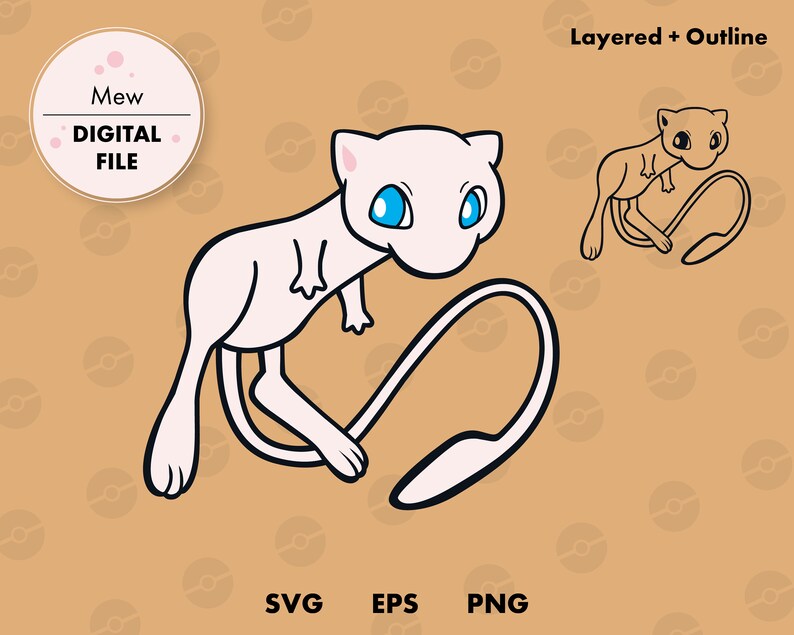 Mew Pokemon SVG cut file Layered digital template Cricut | Etsy