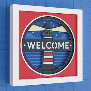 3D Lighthouse Shadow Box SVG - Nautical Welcome Sign, Layered Paper Art ...
