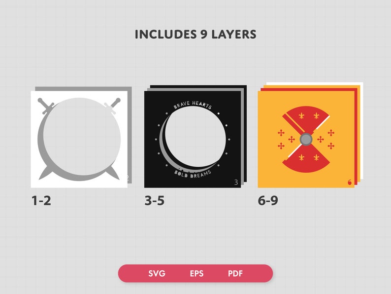 3D Shield Shadow Box SVG - Medieval Sign, Swords SVG, Layered Paper Art, Knight Files for Cricut ...