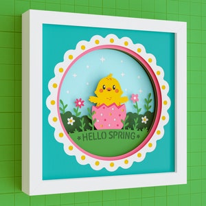 3D Hello Spring Shadow Box SVG - Baby Chick SVG, Easter, Egg, Flowers ...