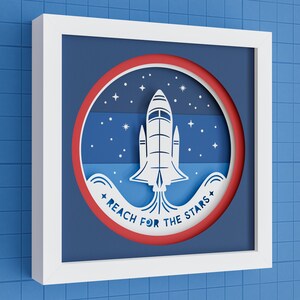 3D Space Rocket Shadow Box SVG - Reach for the Stars, Layered Paper Art ...
