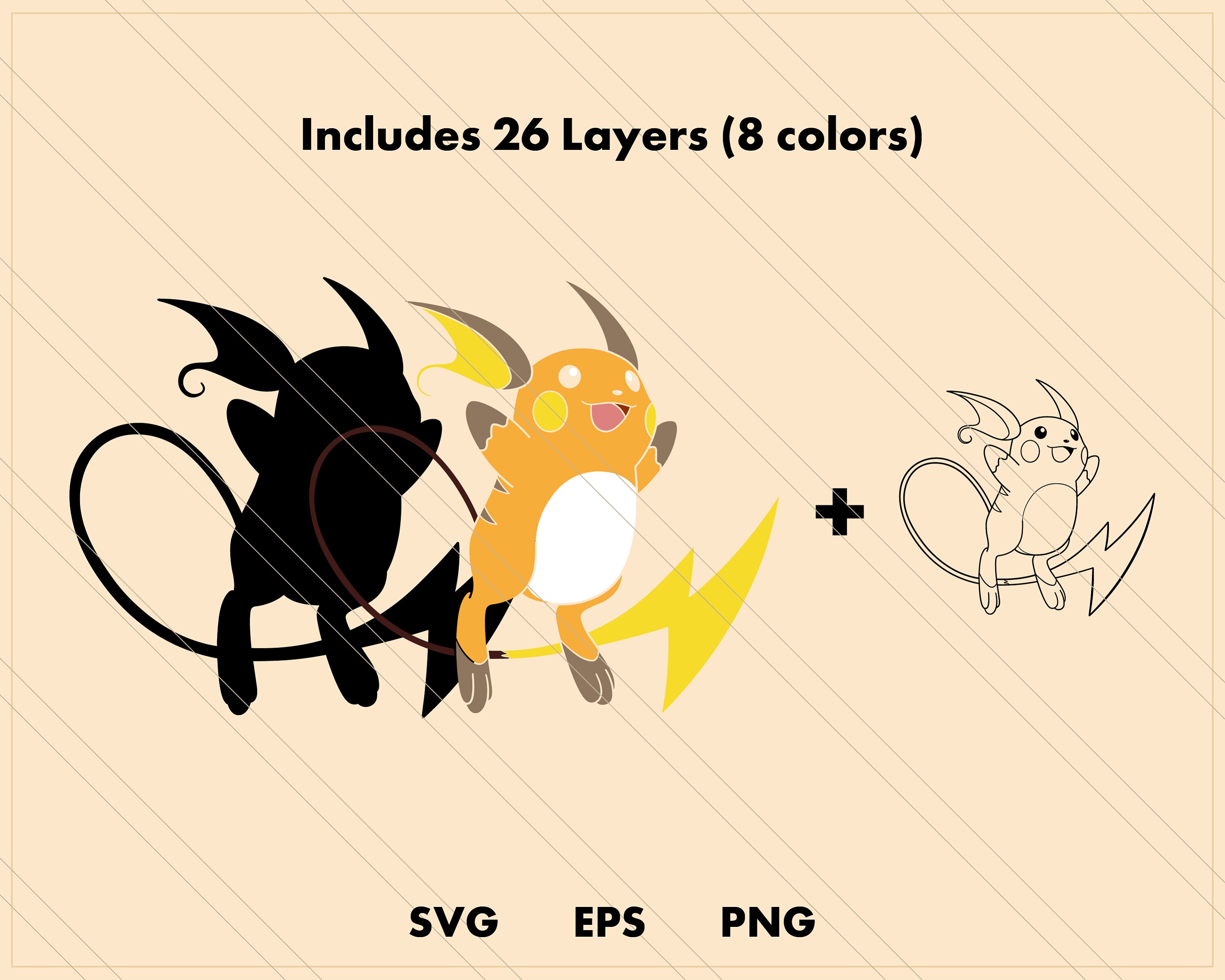 Raichu pokemon SVG Cut File Layered Digital Template | Etsy