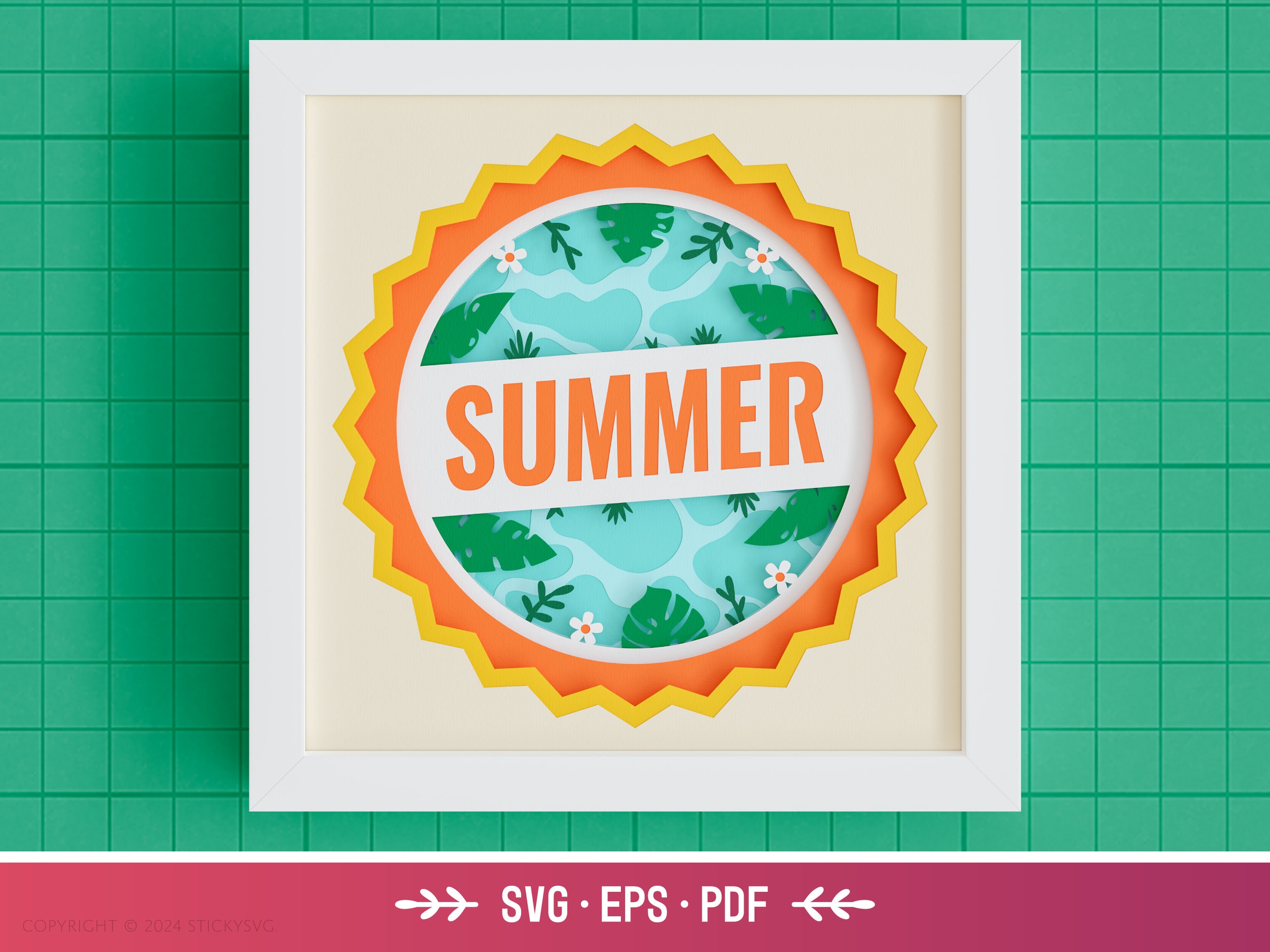 3D Summer Shadow Box SVG - Sun SVG, Pool Shadow Box, Tropical Layered ...