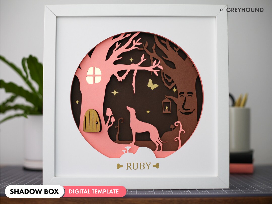 3D Greyhound Shadow Box SVG - Layered Paper Art, Pet Memorial ...