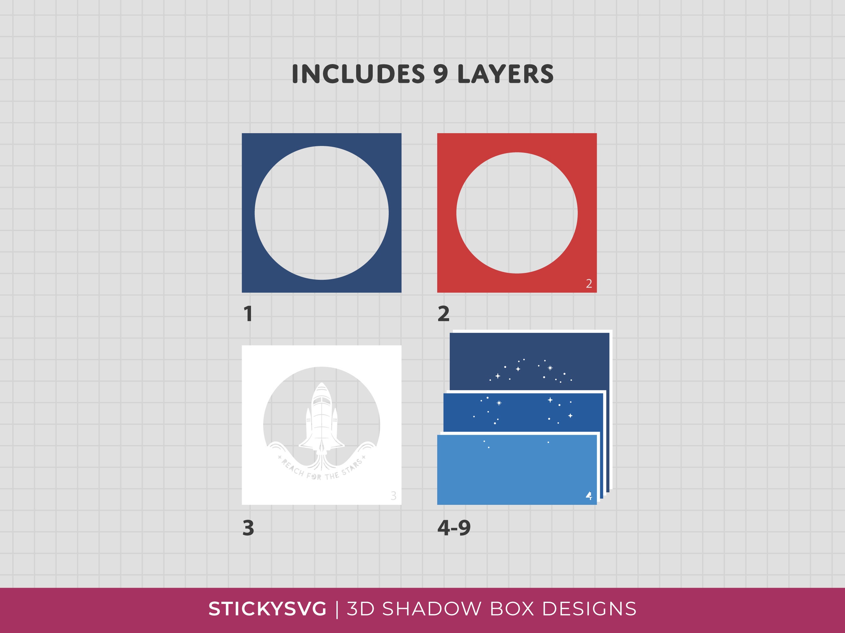 3D Space Rocket Shadow Box SVG - Reach for the Stars, Layered Paper Art ...
