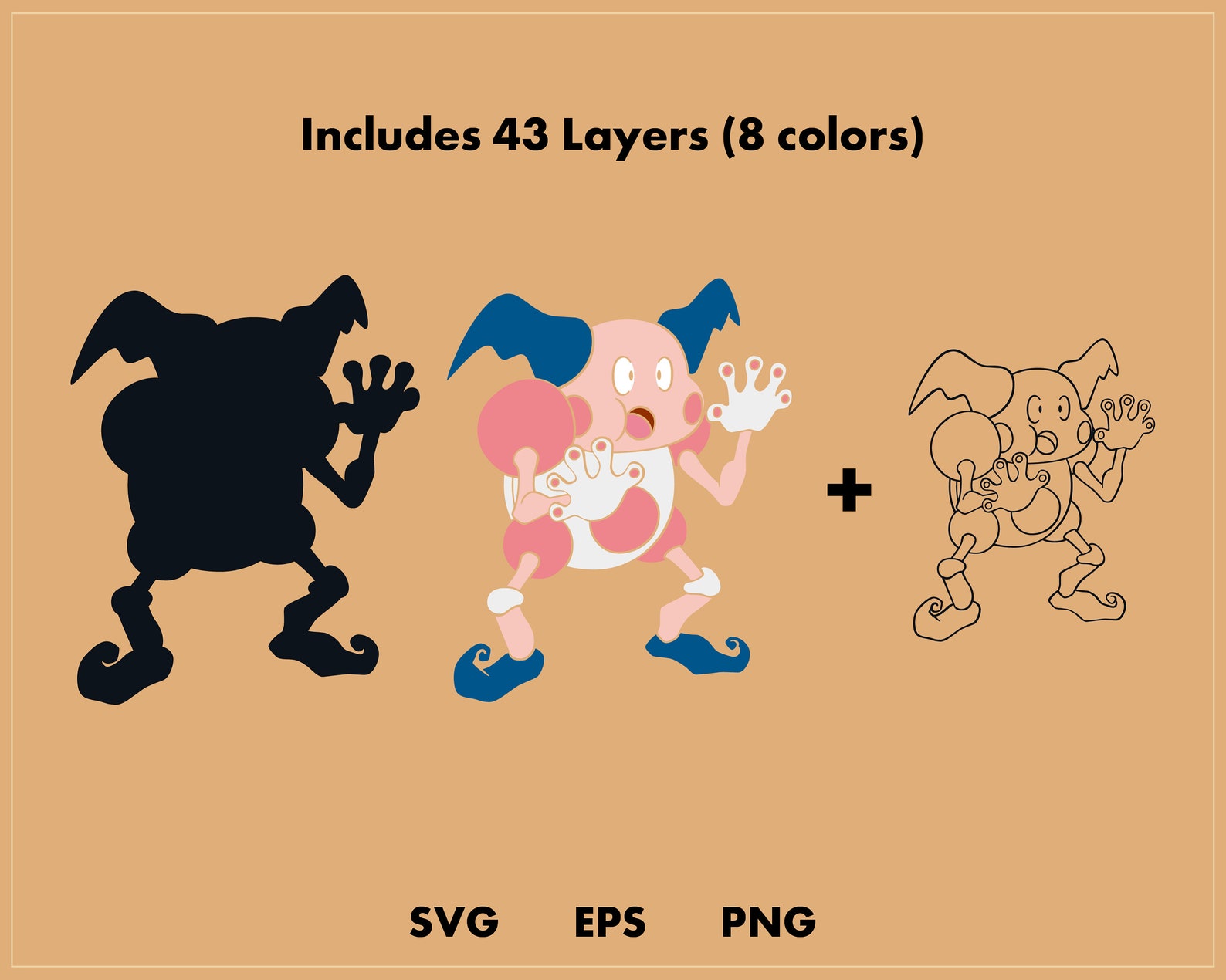 Mr. Mime Pokemon SVG cut file Layered digital template | Etsy