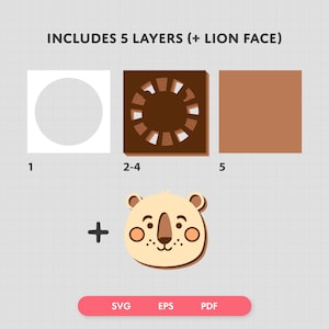 3D Boho Lion Shadow Box SVG - Nursery Decor, Layered Paper Art, Safari ...