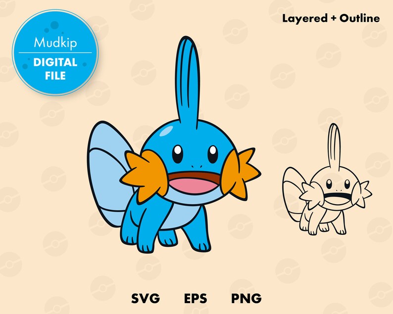Mudkip Pokemon SVG cut file Layered digital template | Etsy