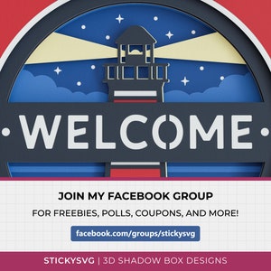 3D Lighthouse Shadow Box SVG - Nautical Welcome Sign, Layered Paper Art, Ocean Files for Cricut ...