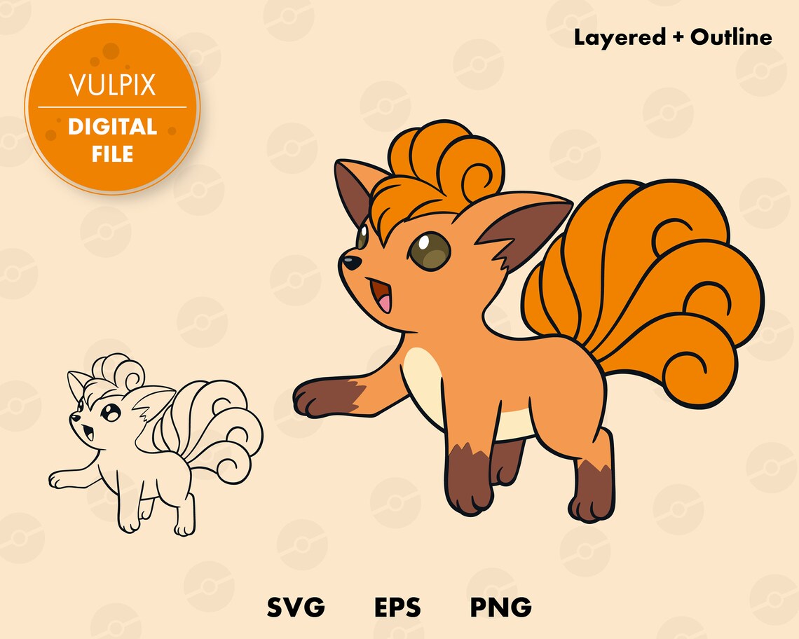 Vulpix Pokemon SVG cut file Layered digital template | Etsy