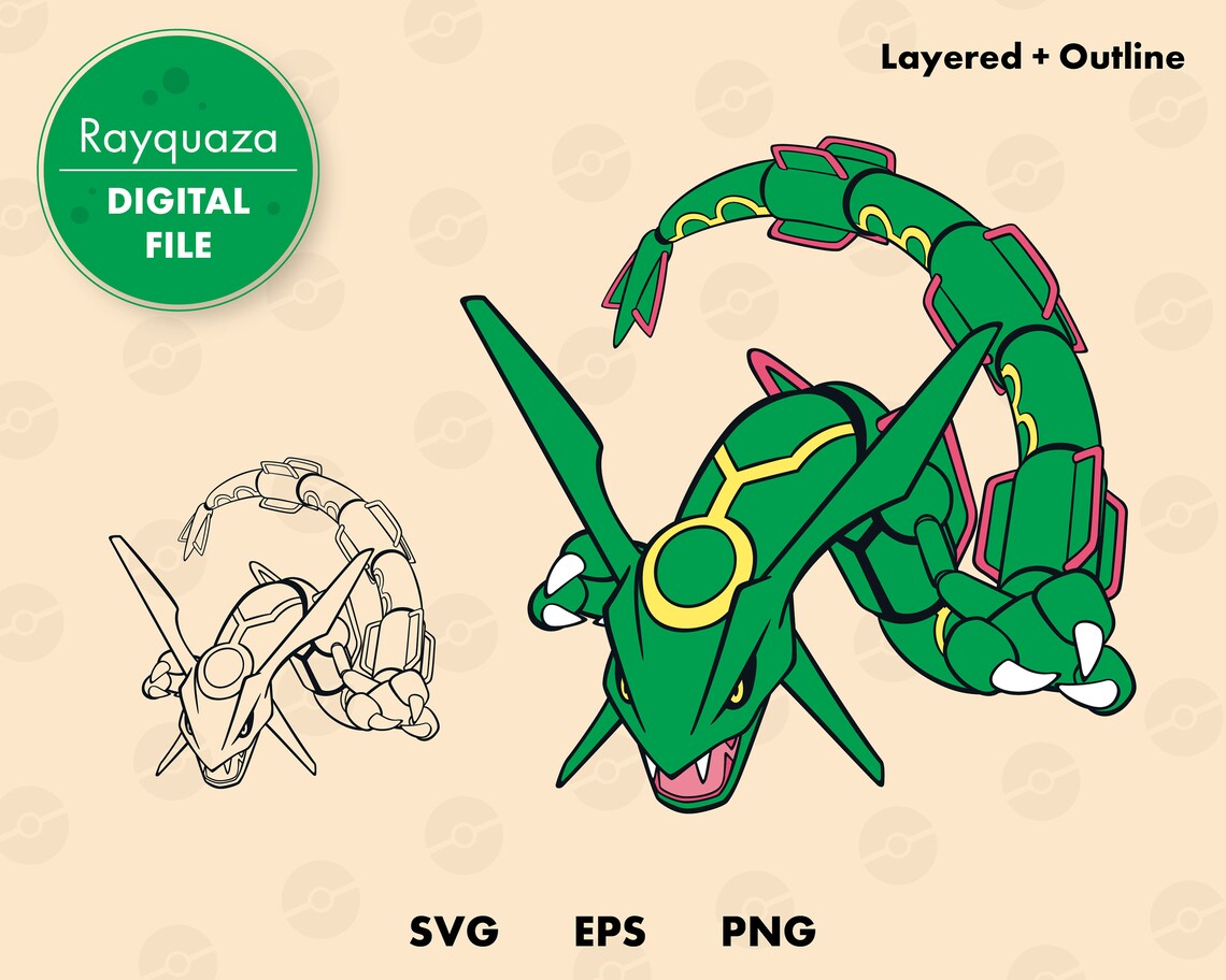 Rayquaza Pokemon Archivo de corte SVG Plantilla digital en | Etsy