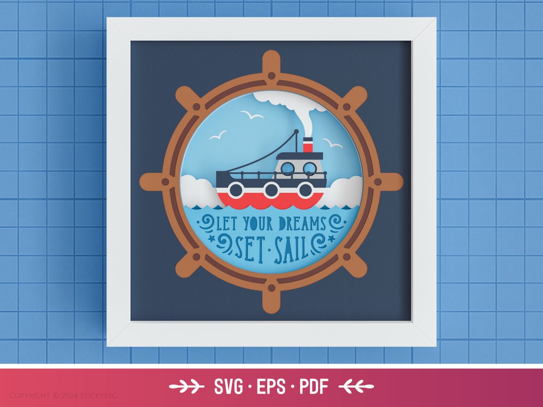 3D Nautical Shadow Box SVG - Set Sail SVG, Layered Paper Art, Ocean ...